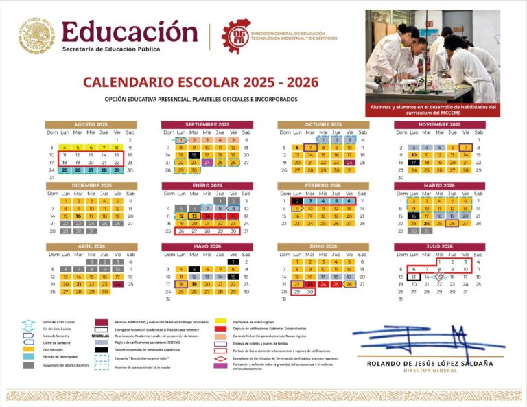 Calendario de la DGETI para el Ciclo Escolar 2025-2026